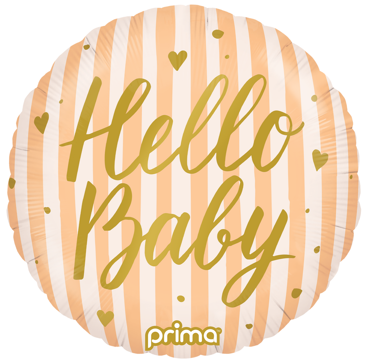 Prima 18” Round Hello Baby Peach Stripes Balloon — Balloon World Orlando